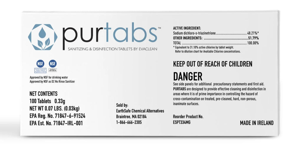 EarthSafe ESPT334MG PurTabs Multipurpose Sanitizing Tablets - 334 mg T ...