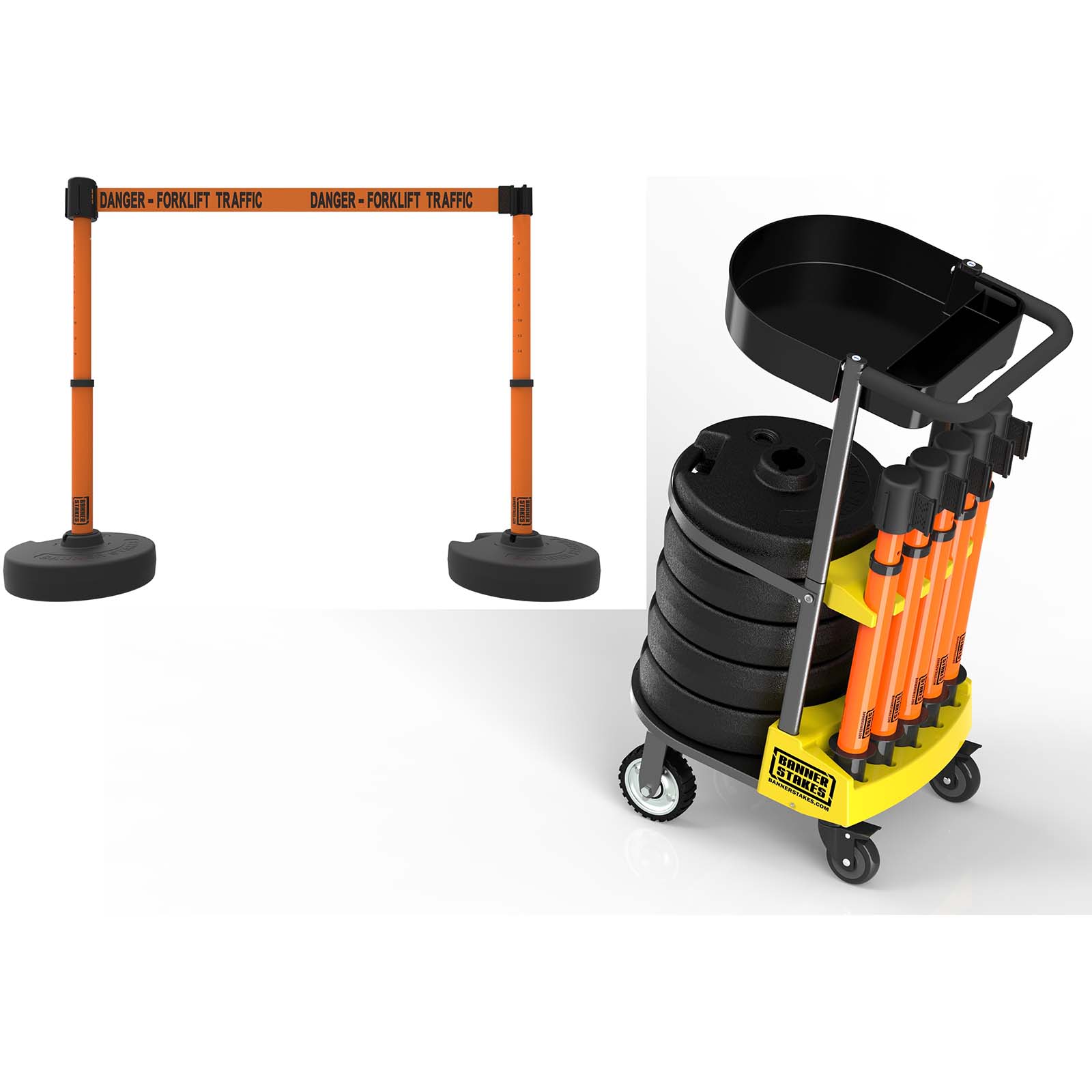 Banner Stakes PL4017T PLUS Cart Package with Tray, Orange "Danger - Fo ...